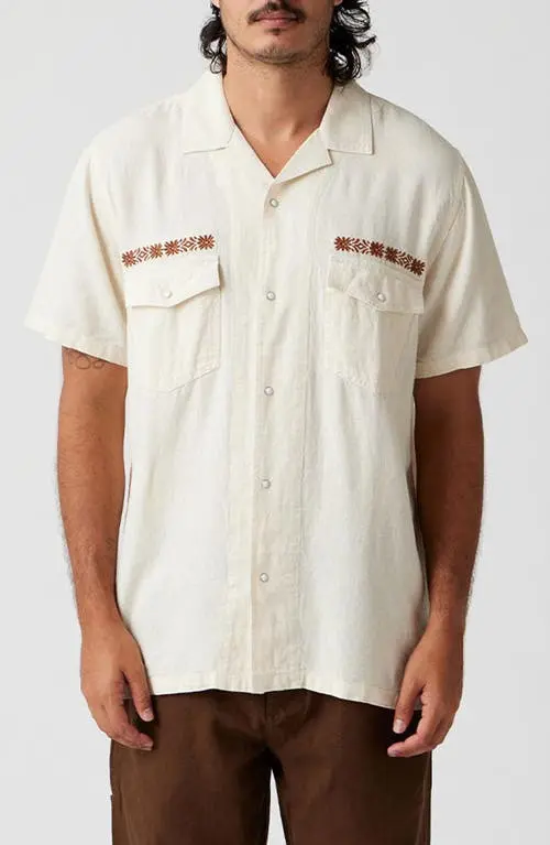 SEAGER CO Whippersnapper Embroidered Short Sleeve Linen Blend Snap-up Shirt