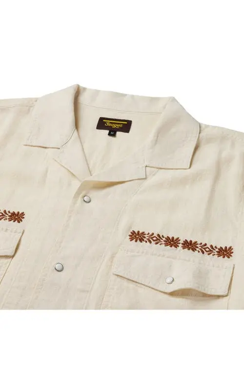 SEAGER CO Whippersnapper Embroidered Short Sleeve Linen Blend Snap-up Shirt
