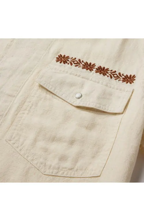 SEAGER CO Whippersnapper Embroidered Short Sleeve Linen Blend Snap-up Shirt