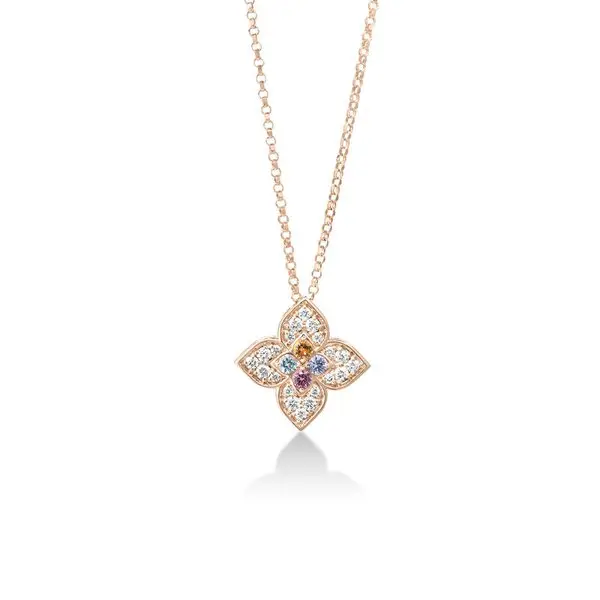 Roberto Coin 18k Rose Gold Diamond And Mixed Stones Flower Necklace - Multicolored