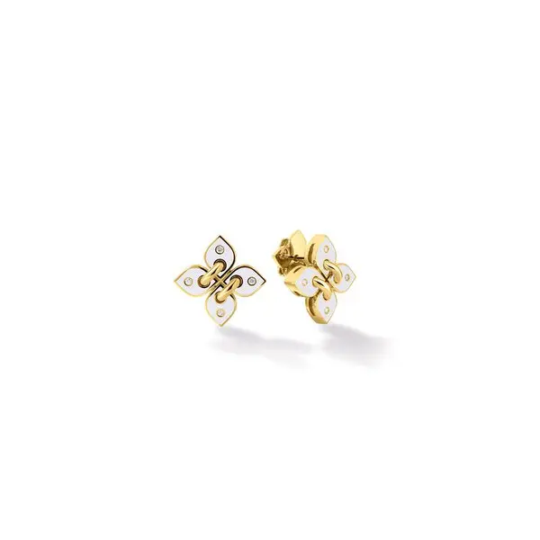 Roberto Coin 18k Yellow Gold Diamond And Enamel Flower Stud Earrings - Yg