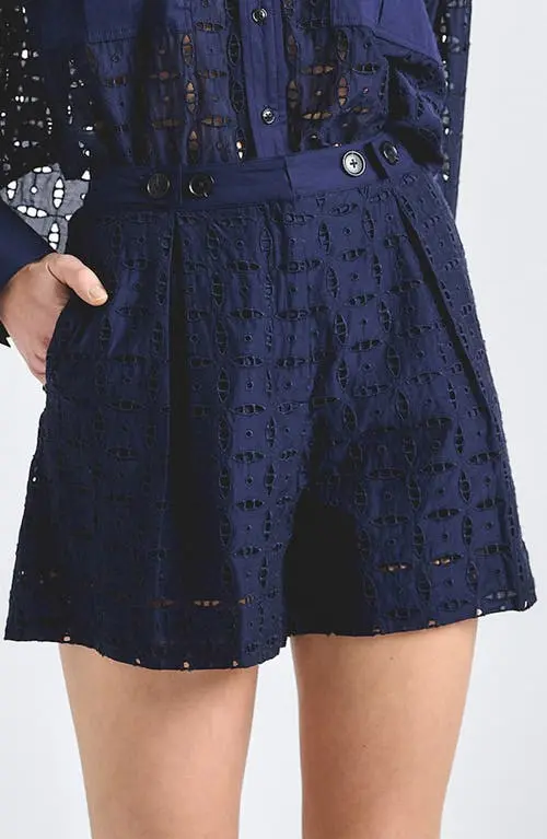 Derek Lam 10 Crosby Boswell Eyelet Lace Shorts - Navy