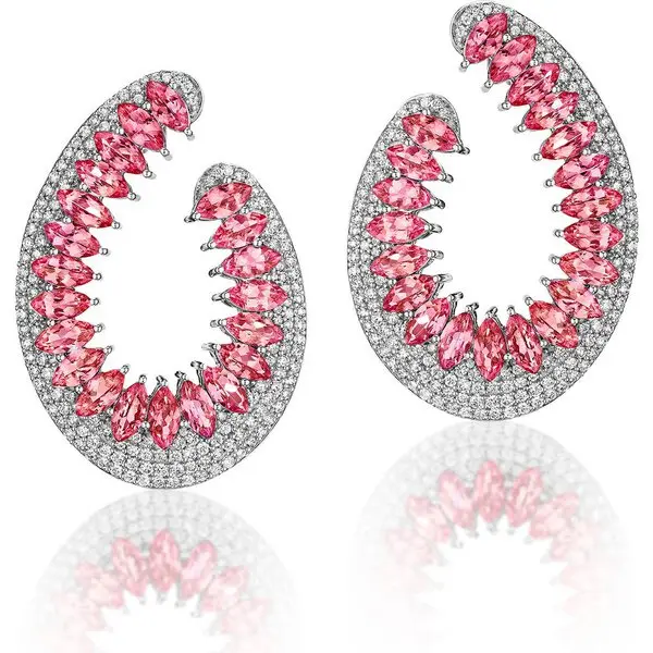 Hueb 18k Garnet And Diamond Hoop Earrings - White Gold