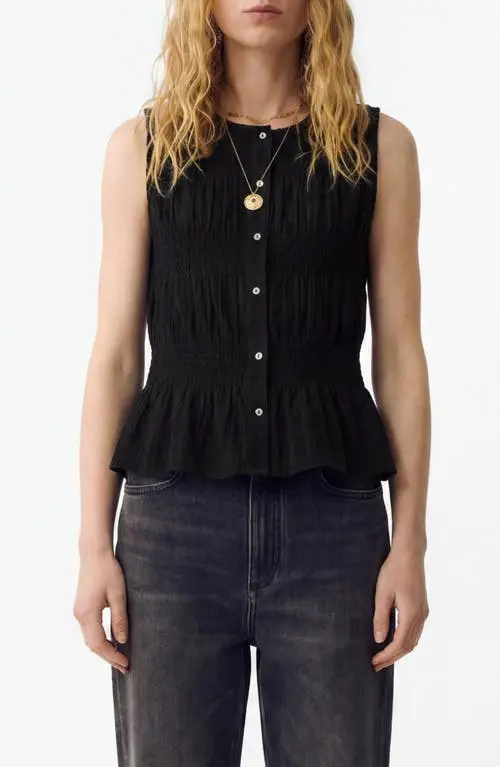PER UNA BY M&S Shirred Button Top - Black