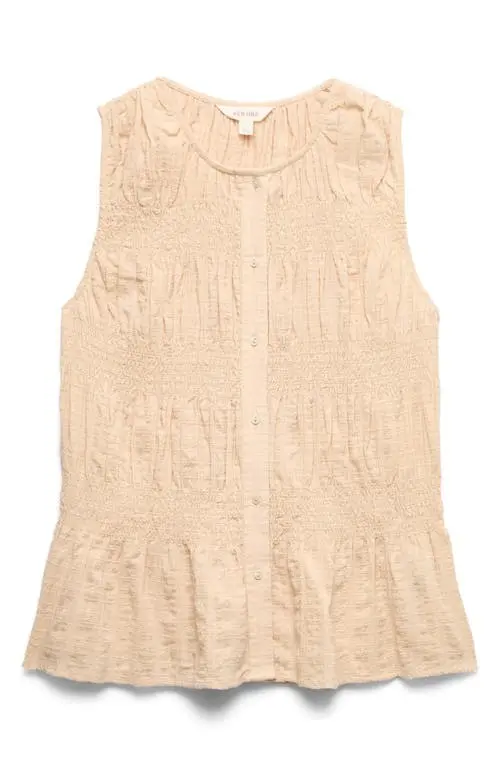 PER UNA BY M&S Shirred Button Top - Ecru Brown