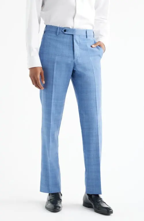 Zanella Parker Flat Front Plaid Wool Dress Pants - Blue