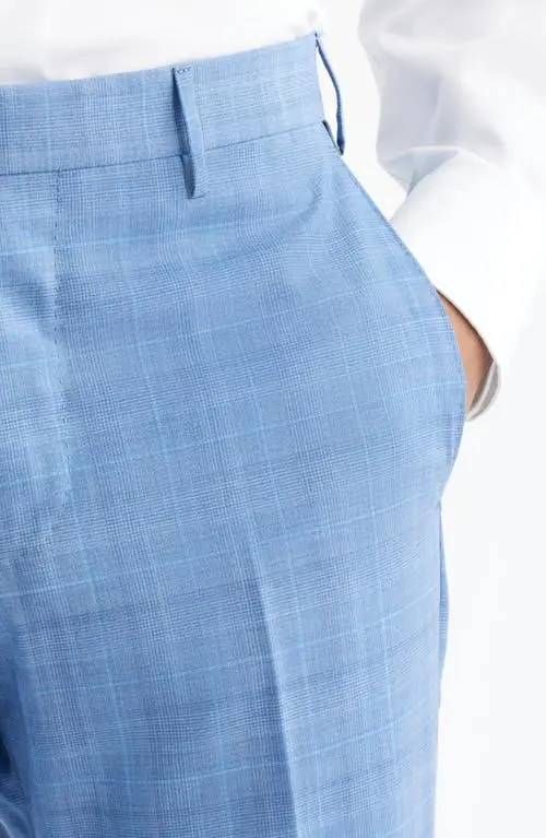 Zanella Parker Flat Front Plaid Wool Dress Pants - Blue
