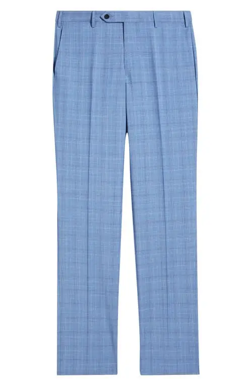 Zanella Parker Flat Front Plaid Wool Dress Pants - Blue