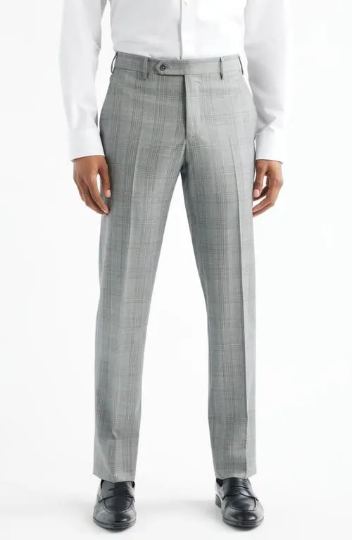 Zanella Parker Flat Front Plaid Wool Dress Pants - Stone