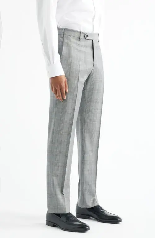 Zanella Parker Flat Front Plaid Wool Dress Pants - Stone
