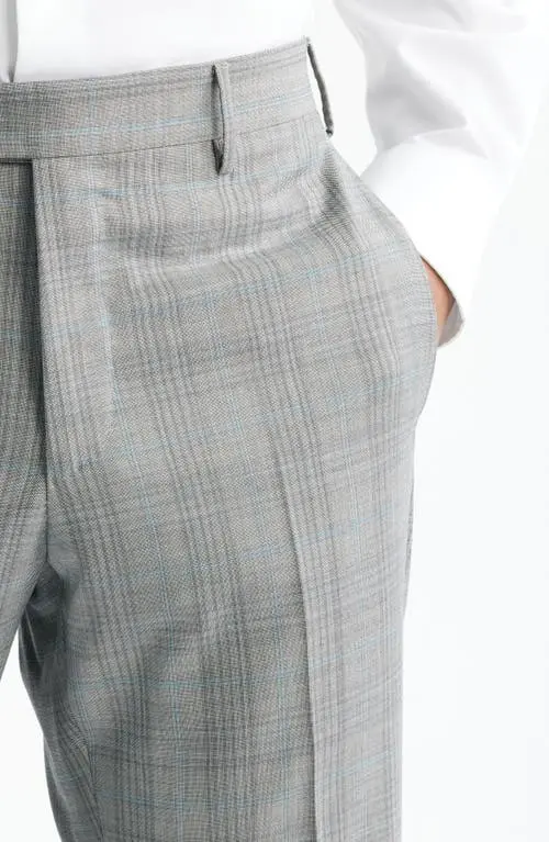 Zanella Parker Flat Front Plaid Wool Dress Pants - Stone
