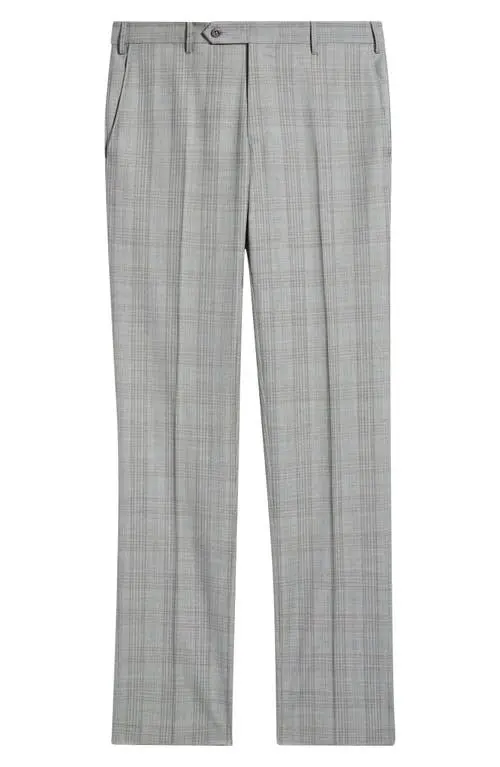 Zanella Parker Flat Front Plaid Wool Dress Pants - Stone