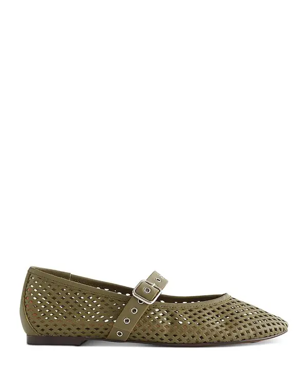 Madewell Remy Diamond Perforated Leather Mary Jane Flats - Worn Olive