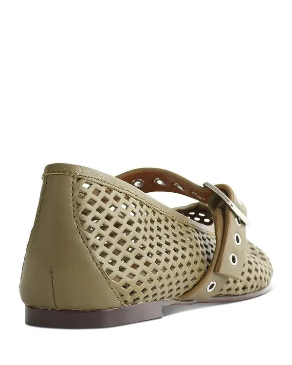 Madewell Remy Diamond Perforated Leather Mary Jane Flats - Worn Olive