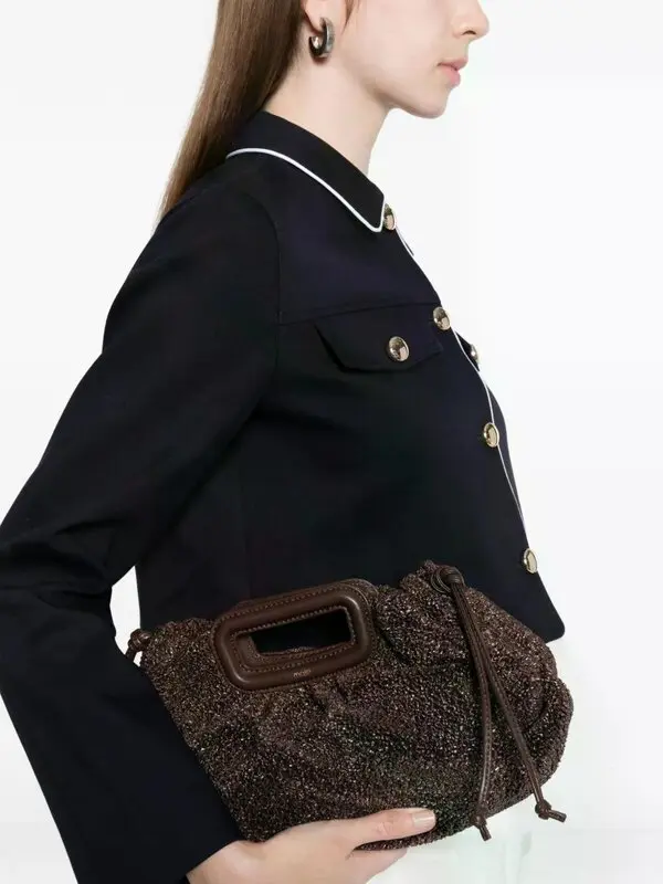 Maje Ruched Top Handle Clutch Bag With Branded Handle