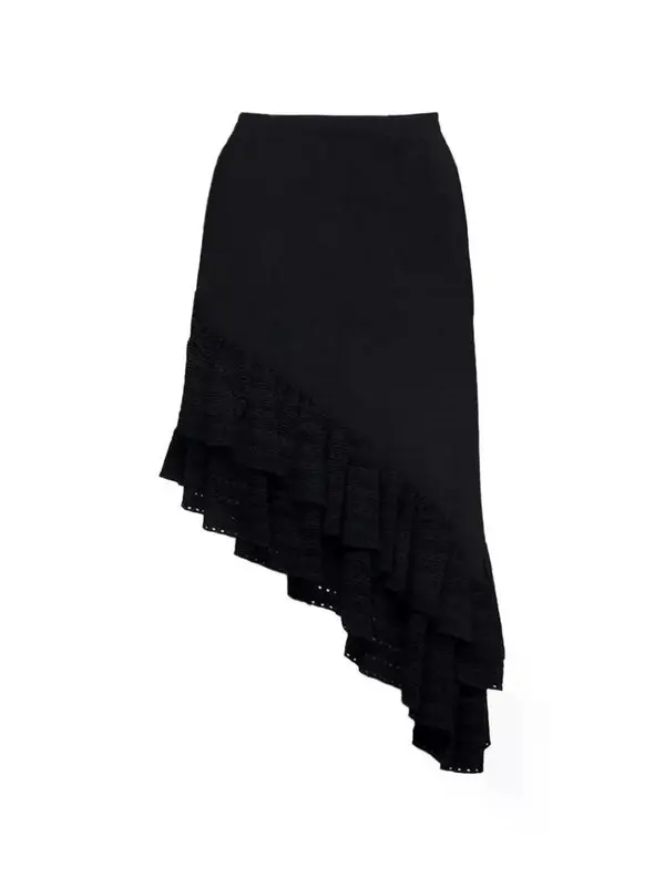 Sandro Ruffled Asymmetrical Knit Skirt