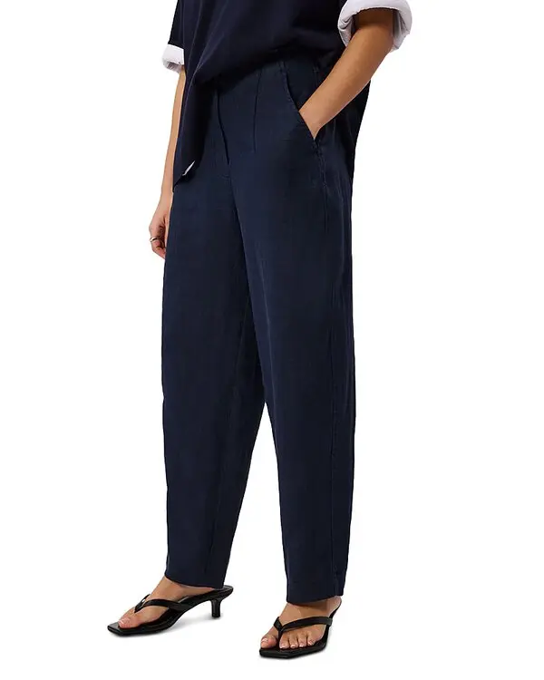 Whistles Linen Barrel Leg Trousers - Navy