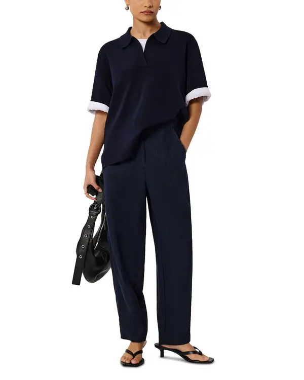 Whistles Petites Linen Barrel Leg Trousers - Navy