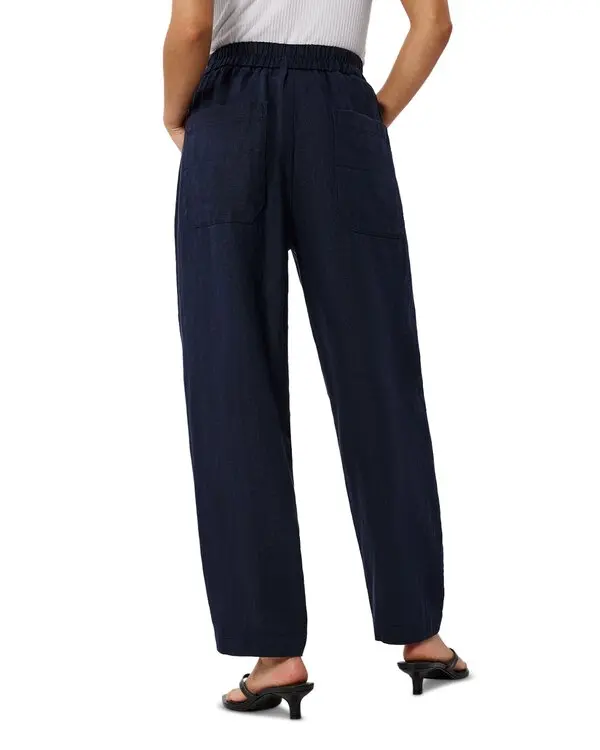 Whistles Petites Linen Barrel Leg Trousers - Navy