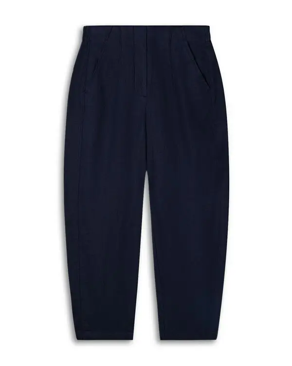 Whistles Petites Linen Barrel Leg Trousers - Navy
