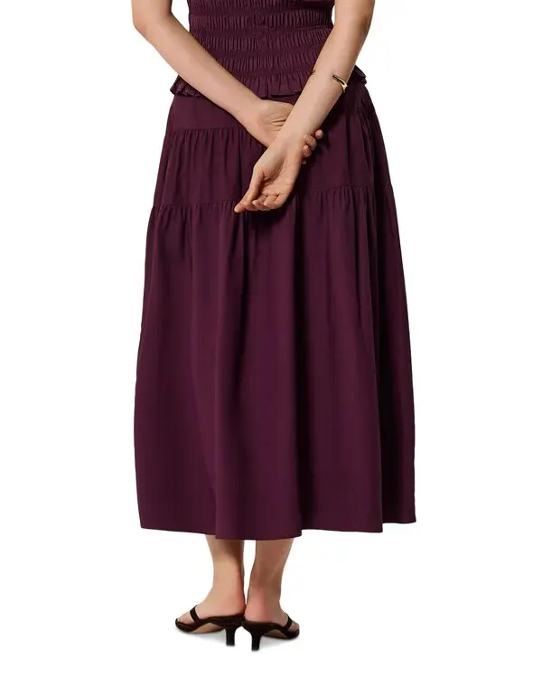 Whistles Tiered Hem Cotton Skirt - Plum