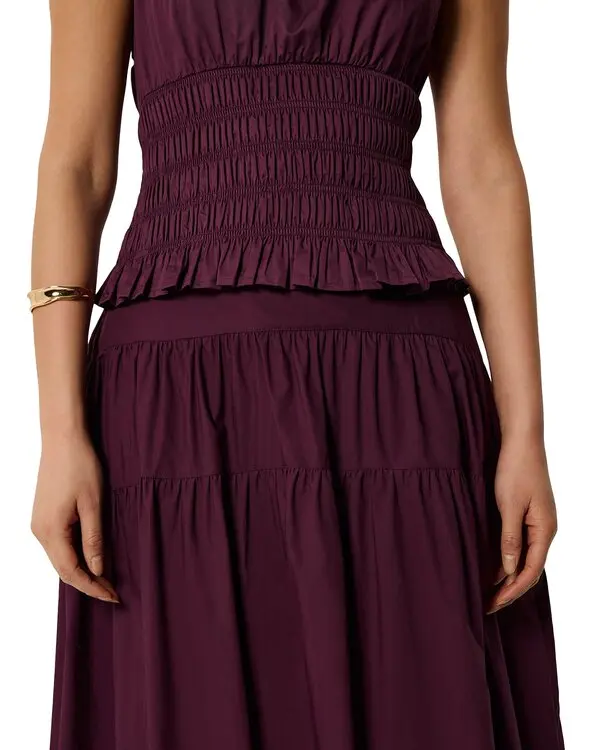 Whistles Tiered Hem Cotton Skirt - Plum