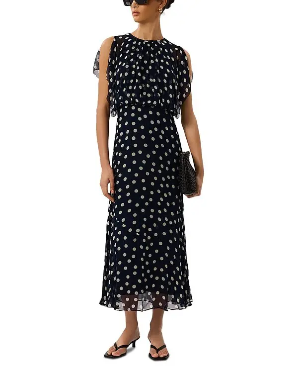 Whistles Polka Dot Print Midi Dress - Navy/multi