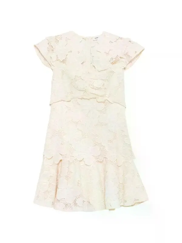 Sandro Floral Embroidered Lace Detail Mini Dress - Neutrals