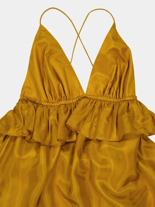 Zimmermann Rhiannon Ruffle Silk Maxi Dress - Gold