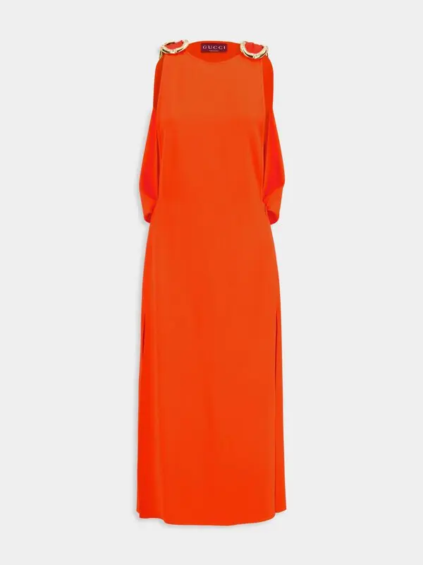Gucci Sleeveless Midi Dress With Gold Detail - Orange