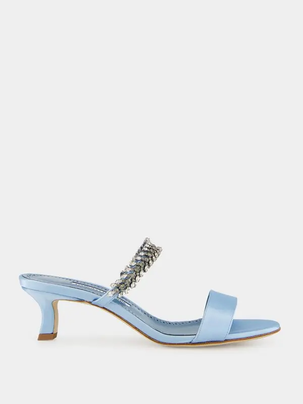 Manolo Blahnik Kifasan Light Satin Mid-heel Mules