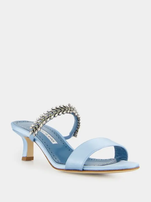 Manolo Blahnik Kifasan Light Satin Mid-heel Mules