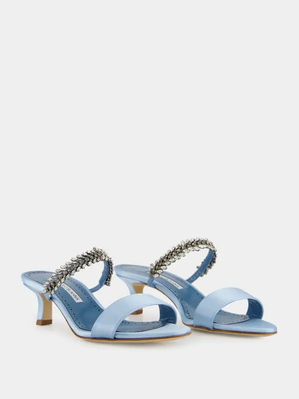 Manolo Blahnik Kifasan Light Satin Mid-heel Mules