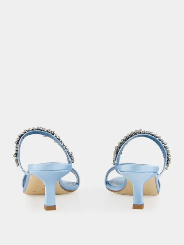 Manolo Blahnik Kifasan Light Satin Mid-heel Mules