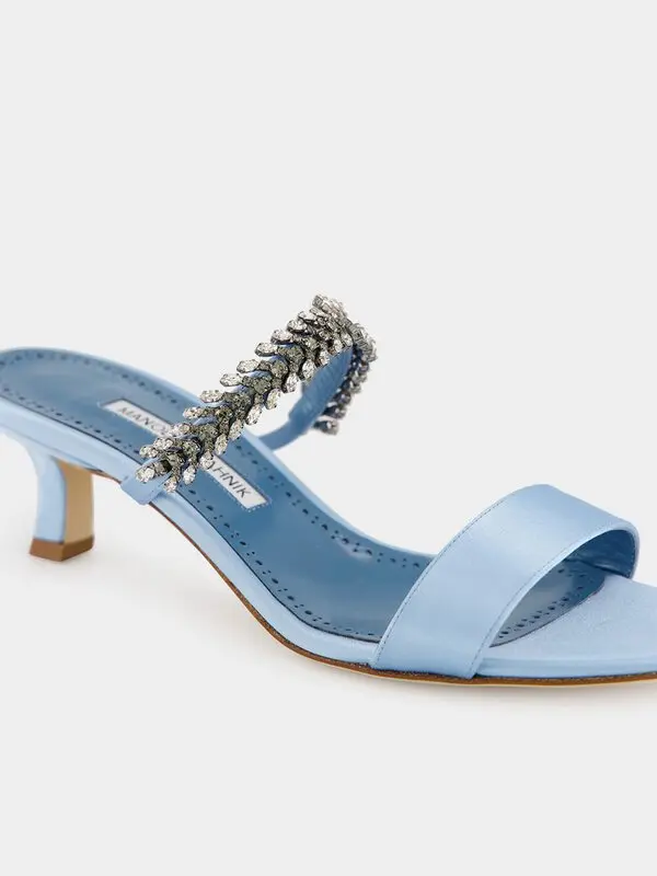 Manolo Blahnik Kifasan Light Satin Mid-heel Mules