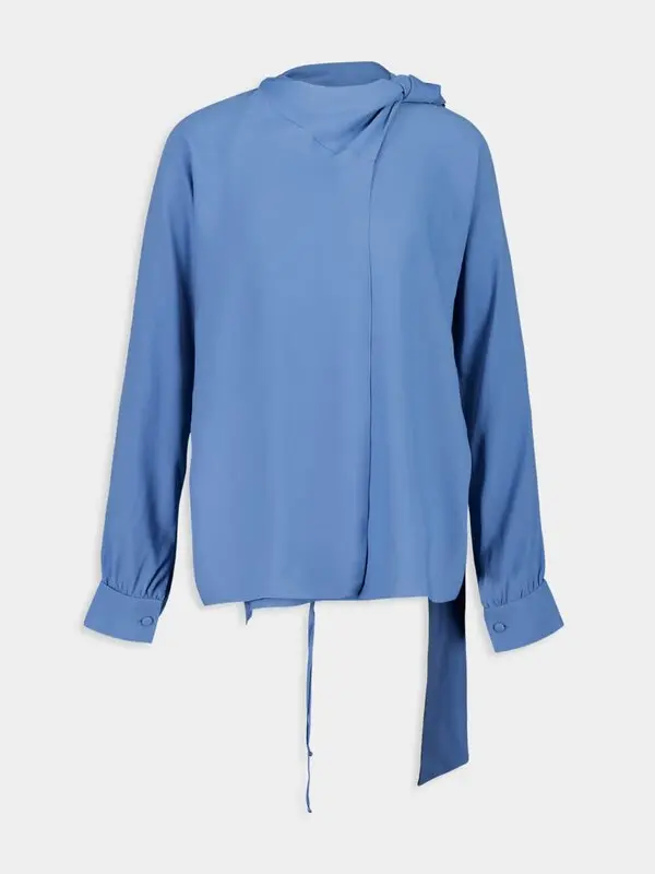 PAULA Narcissus Dutch Wrap Top With Collar Tie - Blue
