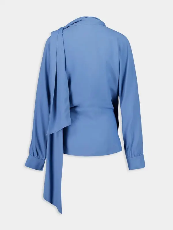 PAULA Narcissus Dutch Wrap Top With Collar Tie - Blue