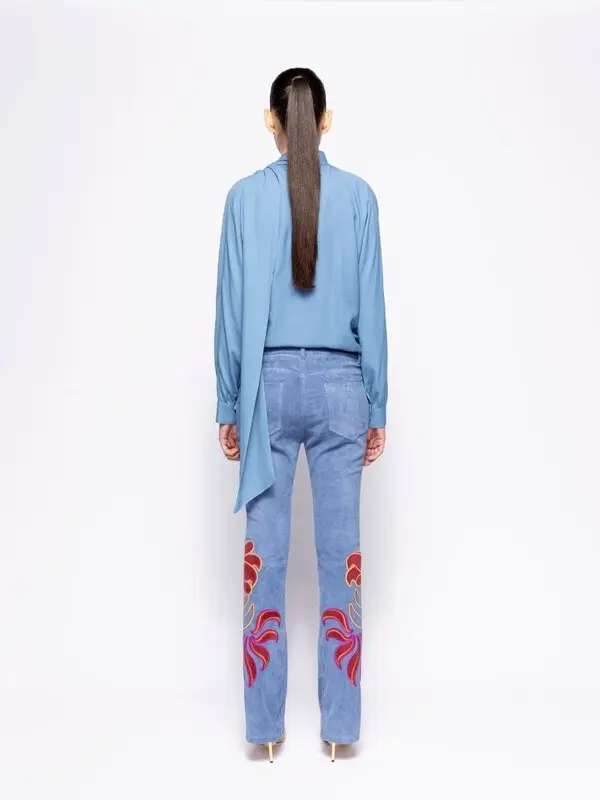 PAULA Narcissus Dutch Wrap Top With Collar Tie - Blue