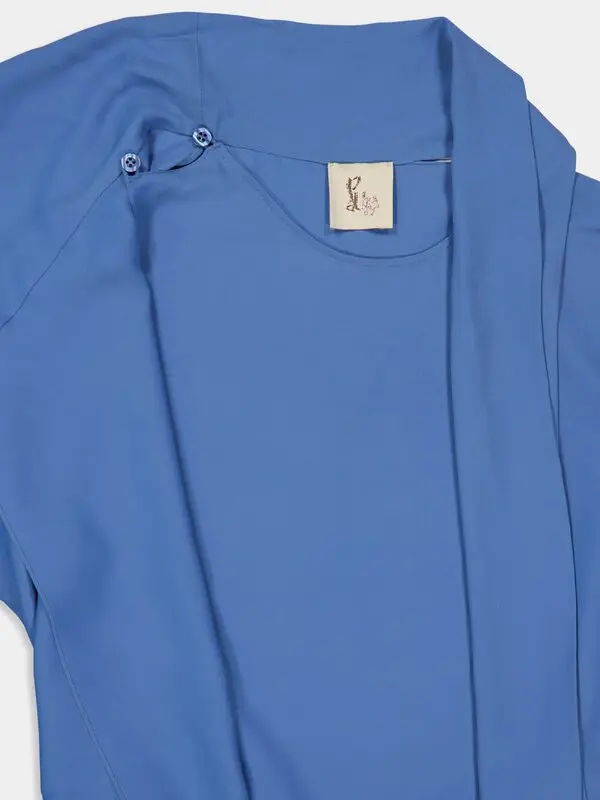 PAULA Narcissus Dutch Wrap Top With Collar Tie - Blue