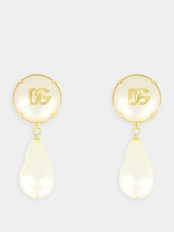 Dolce & Gabbana Teardrop Earrings With Dg Logo - White