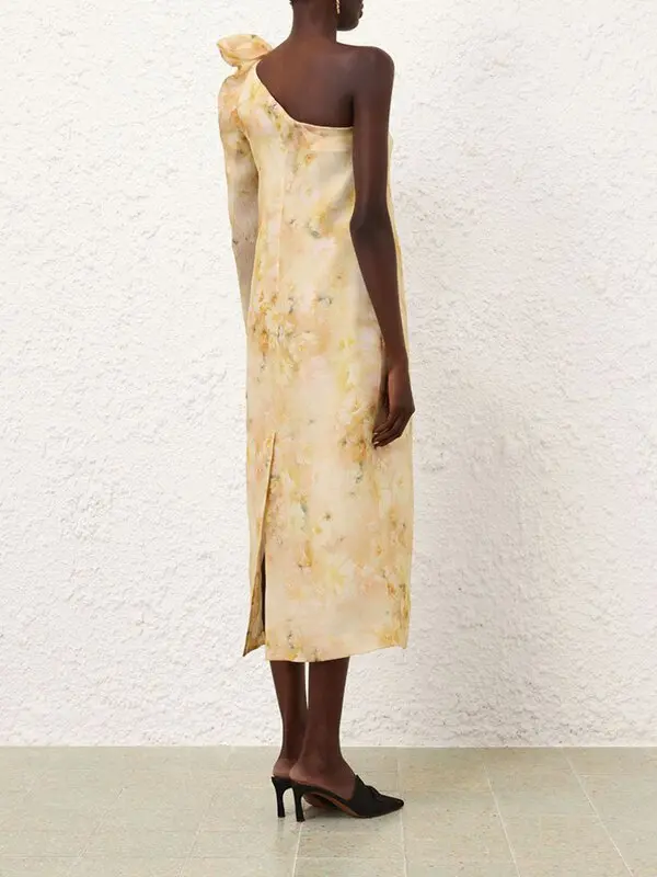Zimmermann Floral Crush Asymmetrical Midi Dress - Yellow
