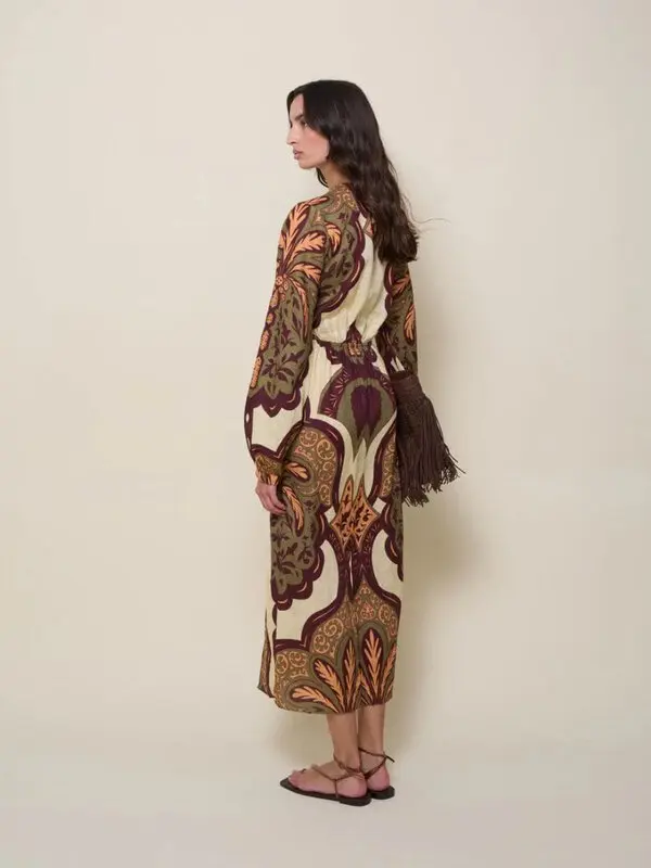 Johanna Ortiz Across Paradise Linen Midi Dress - Multicolour