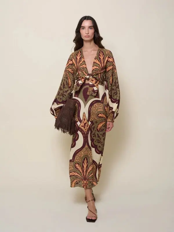 Johanna Ortiz Across Paradise Linen Midi Dress - Multicolour