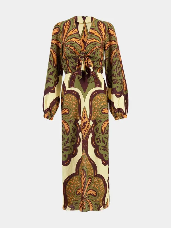 Johanna Ortiz Across Paradise Linen Midi Dress - Multicolour