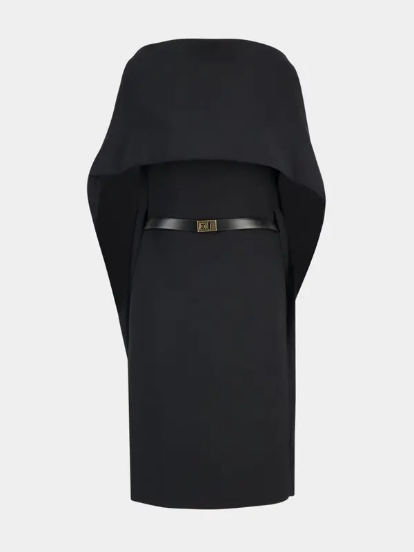 FERRAGAMO Belted Midi Cape Dress - Black