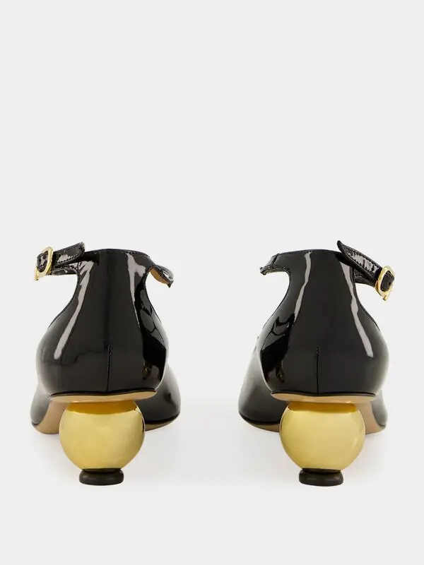 FERRAGAMO T-strap Pumps With Gold Heel - Black