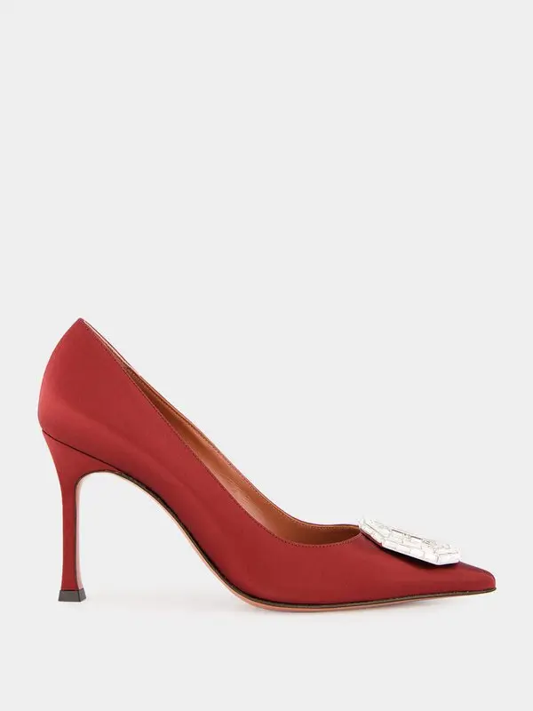 Amina Muaddi Camelia Satin Pumps - Red