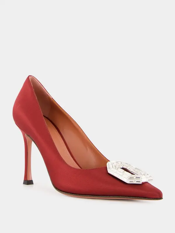 Amina Muaddi Camelia Satin Pumps - Red