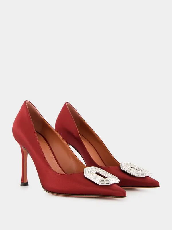 Amina Muaddi Camelia Satin Pumps - Red