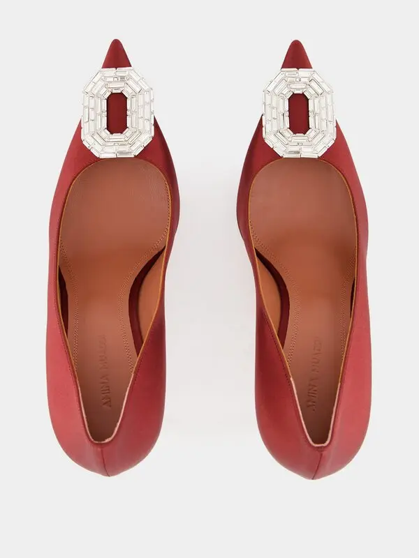 Amina Muaddi Camelia Satin Pumps - Red